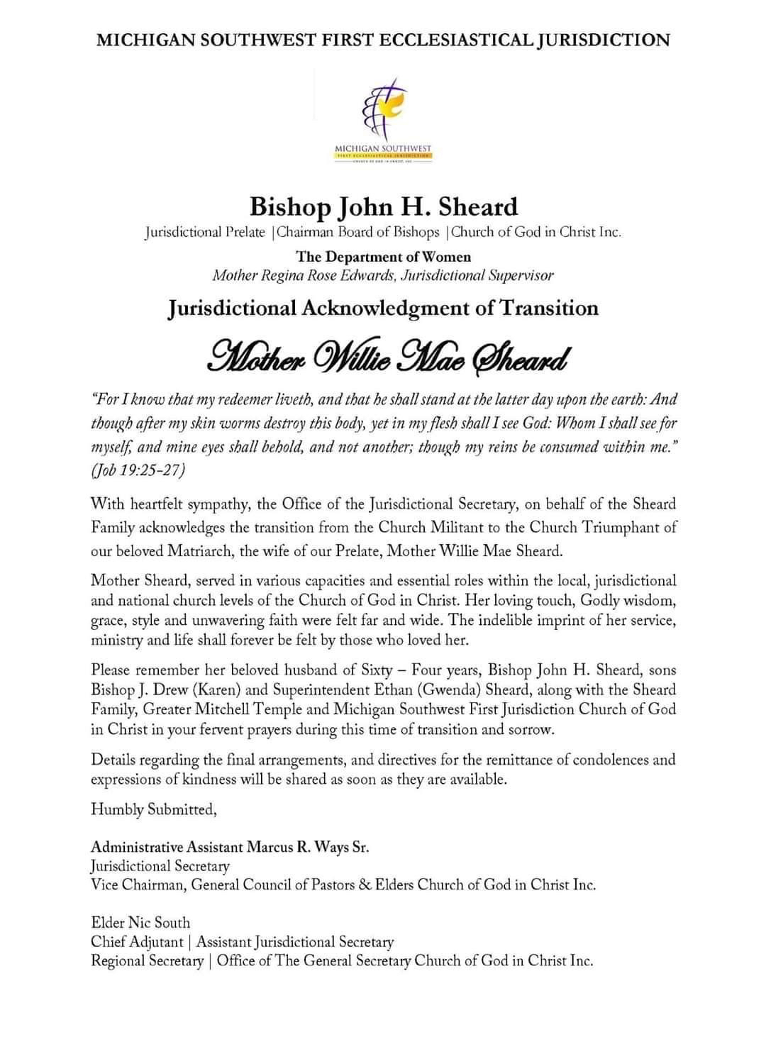 Mother Willie Mae Sheard Passes Away | ROOTMagazineonline.com